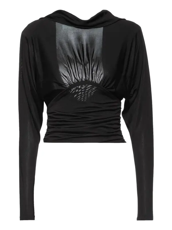 Saint Laurent Cropped Long Sleeve Top With Deep Neckline - Black