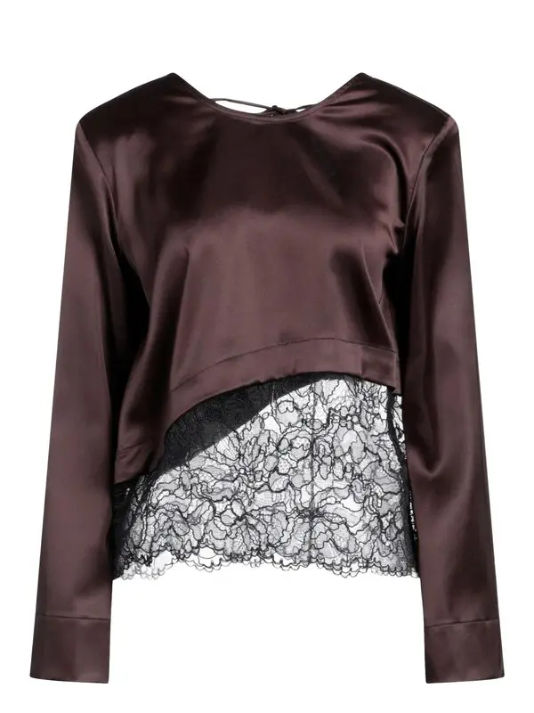 GANNI Satin Lace Two-tone Long Sleeve Top - Black