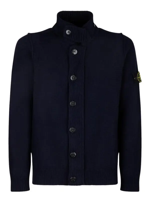 Stone Island Logo Knitted Cardigan - Blue