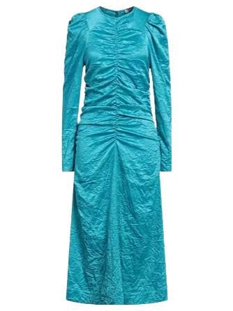 GANNI Long Sleeve Satin Dress - Green