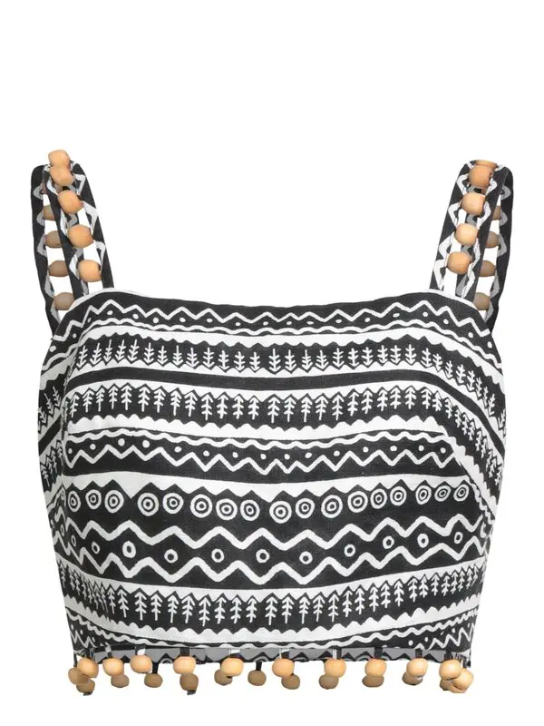 Farm Rio Sleeveless Square Neck Printed Top With Draped Hem - Two-color