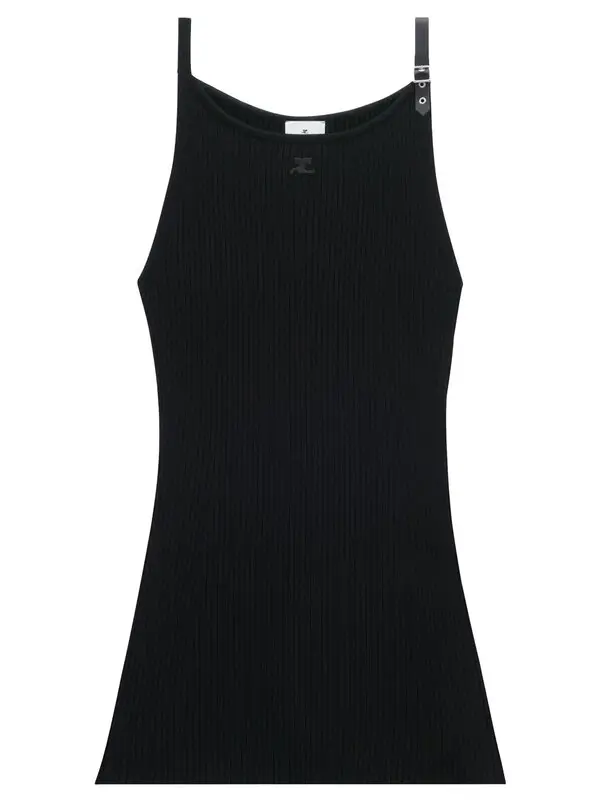 COURREGES Rib Knit U-neck Mini Dress - Black