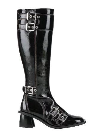 GANNI Shiny Round-toe Knee-high Buckled Boots - Black