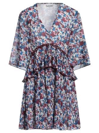 GANNI Floral Print V-neck Short Sleeve Mini Dress - Gray