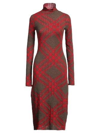 Burberry Checked Knit Midi Dress - Red