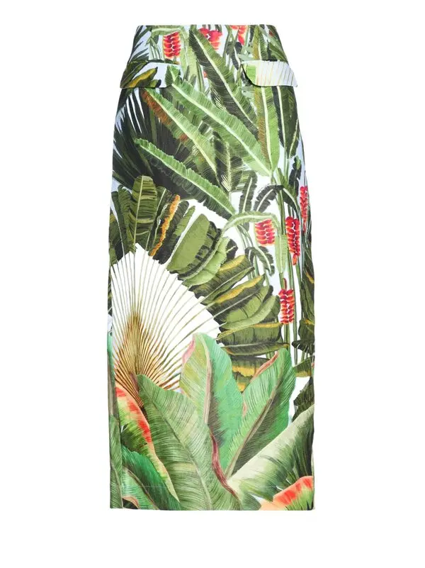 Farm Rio Floral Midi Skirt - Green