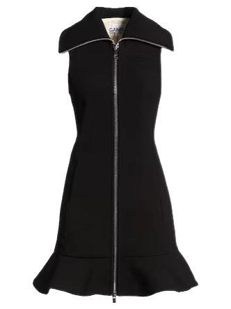 GANNI Sleeveless Crepe Dress With Zip Closure And Ruffled Hem - Black