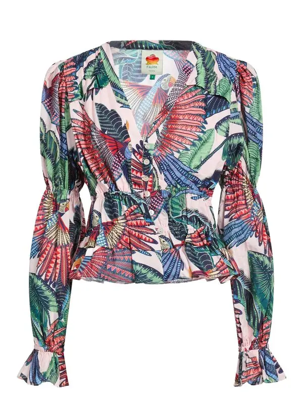 Farm Rio Long-sleeve V-neck Printed Blouse - Multicolor