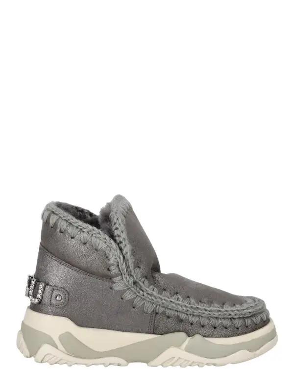 Mou Logo Detail Round Toe Short Boots - Gray