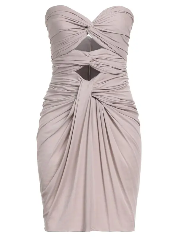 Saint Laurent Sleeveless Plunge Neck Gathered Dress - Nude