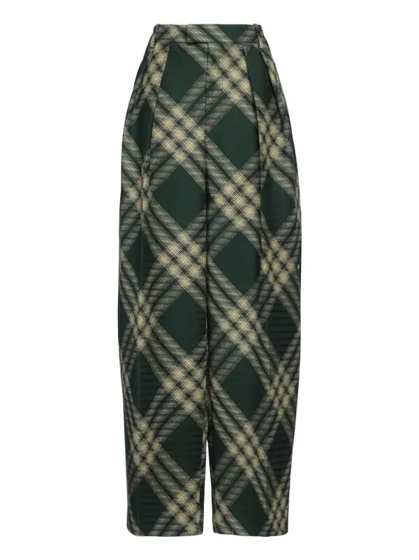 Burberry Plaid Wide-leg Wool Trousers - Black