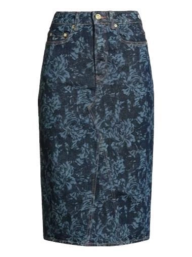 GANNI Denim Floral-print Pencil Skirt - Blue
