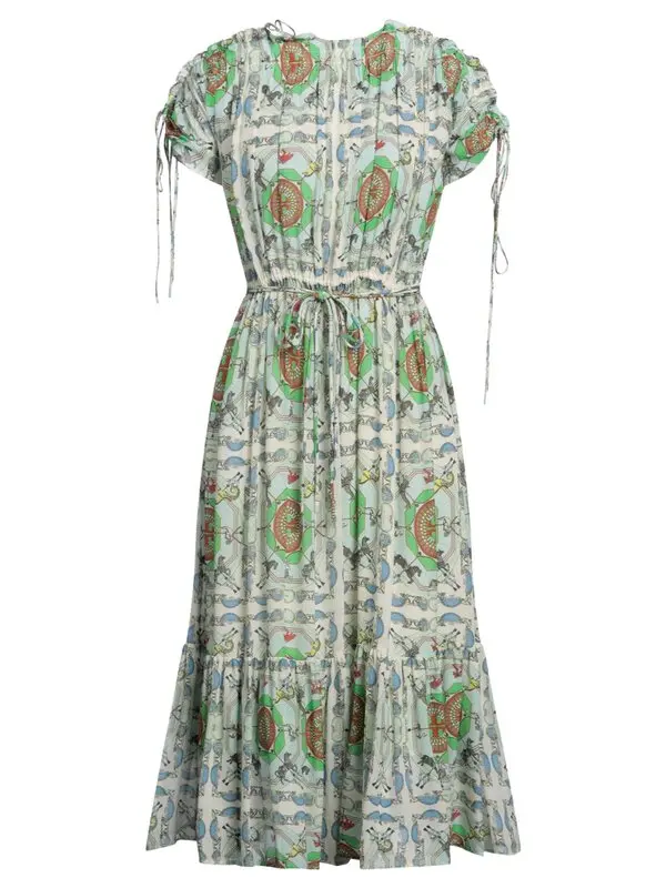 Tory Burch Printed Crepe Short Sleeve Dress - Gray