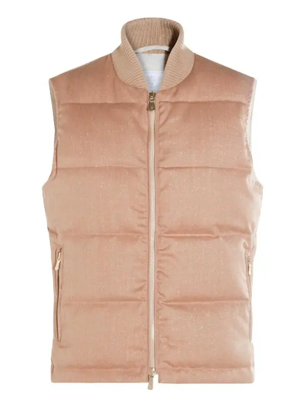 Eleventy Quilted Zipped Gilet - Nude