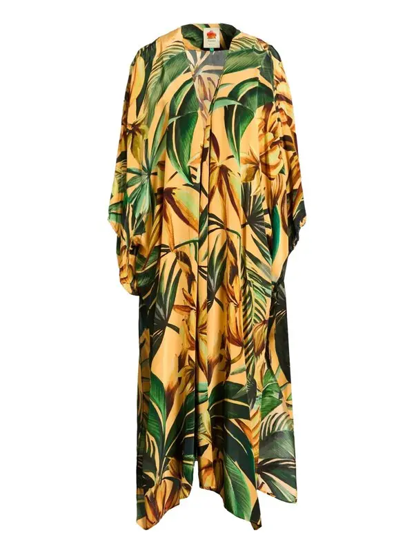 Farm Rio Long Patterned V-neck Jacket - Green