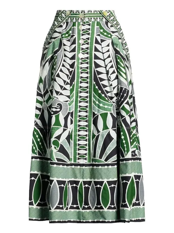 Farm Rio Printed Midi Skirt With Flared Hem - Green