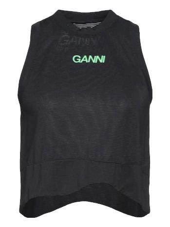 GANNI Sleeveless Cropped Jersey Top With Crewneck - Black