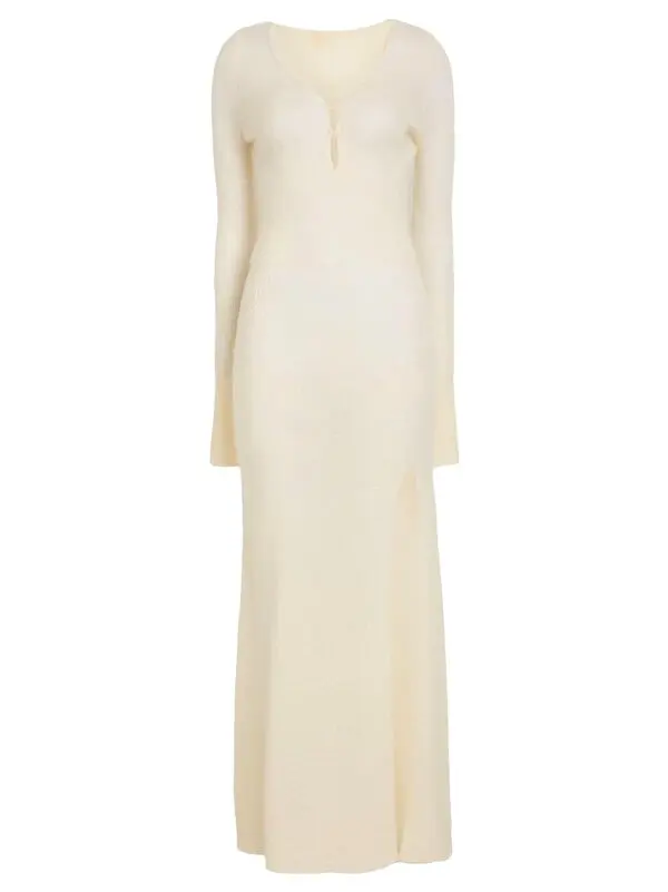 Jacquemus V-neck Long Sleeve Maxi Dress With Side Slit - Ivory
