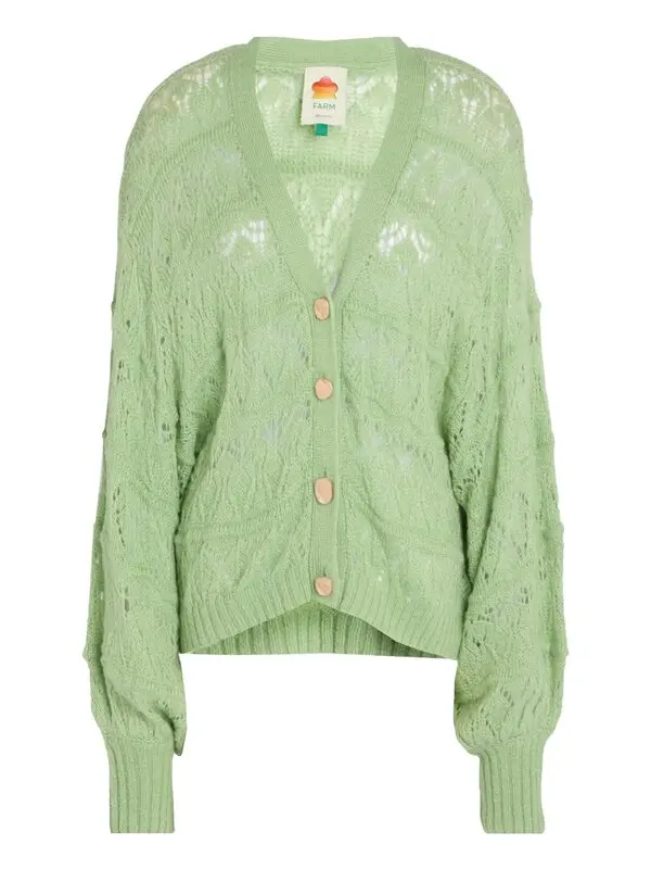 Farm Rio Solid Color Knit Cardigan - Green