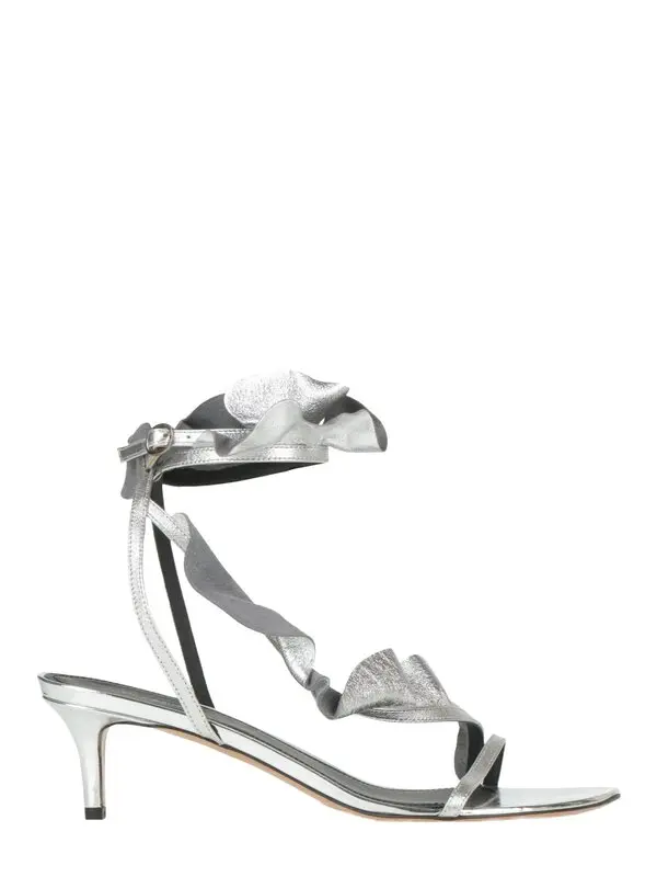 Isabel Marant Étoile Silver Metallic Leather Ruffle Sandals - Gray