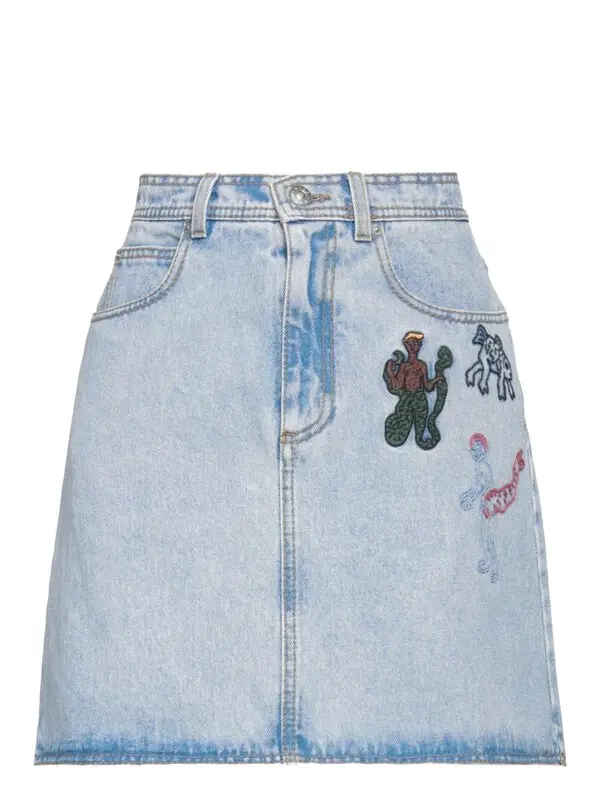 Marni Medium Wash Denim A-line Skirt With Appliqués - Blue