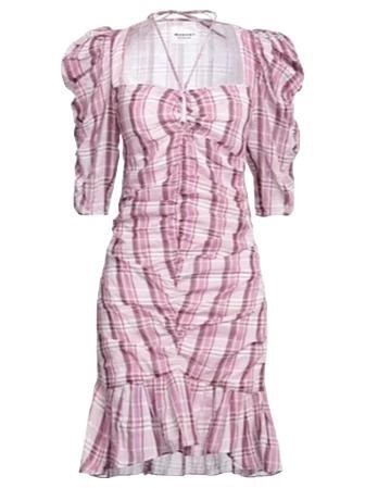 Isabel Marant Étoile Gathered Tartan Square Neck Dress - Pink