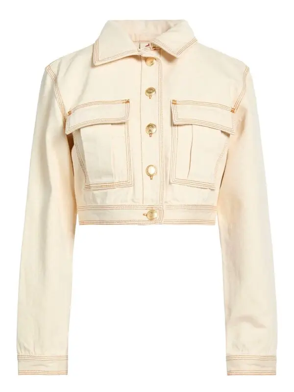 Farm Rio Long-sleeved Jacket With Classic Collar And Button Placket - White