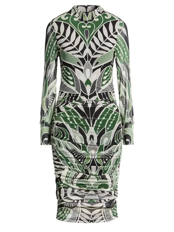 Farm Rio Long-sleeved Printed Midi Dress - Gray