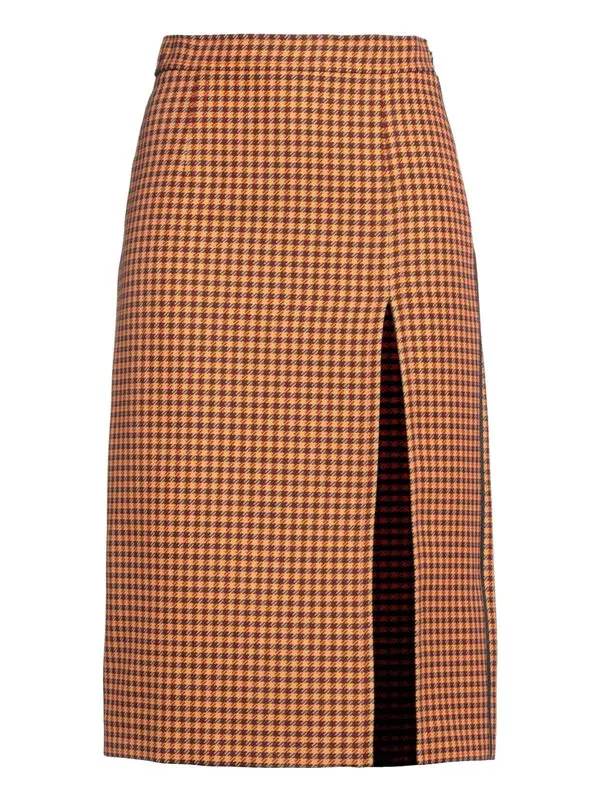 Marni Plaid Wool-blend Midi Skirt - Brown