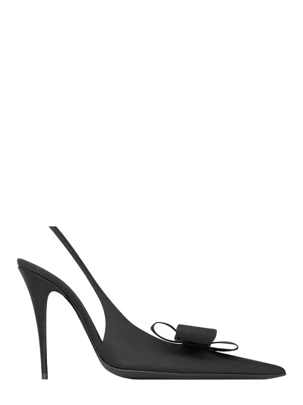 Saint Laurent Tea Slingback Pumps In Satin With Bow Embellishment - Black