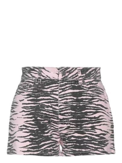 GANNI High Waisted Tiger Print Denim Shorts - Black