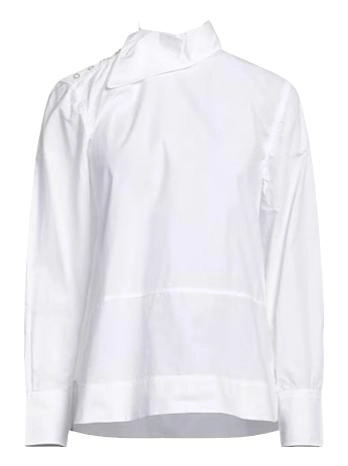 GANNI Long Sleeve Turtleneck Poplin Top - White