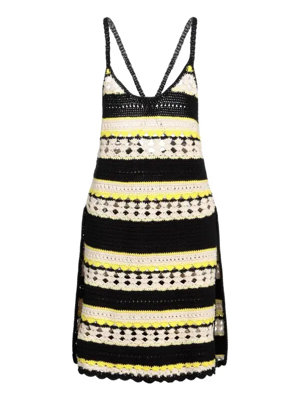 GANNI Striped Knit Maxi Dress With Side Slits - Black