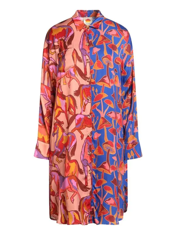 Farm Rio Long-sleeve Printed Shirt Dress - Red