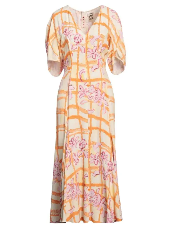 Marni Floral Print Midi Dress - Nude