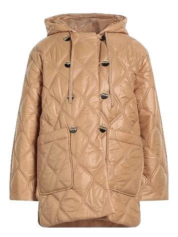 GANNI Quilted Down Coat With Hood - Nude