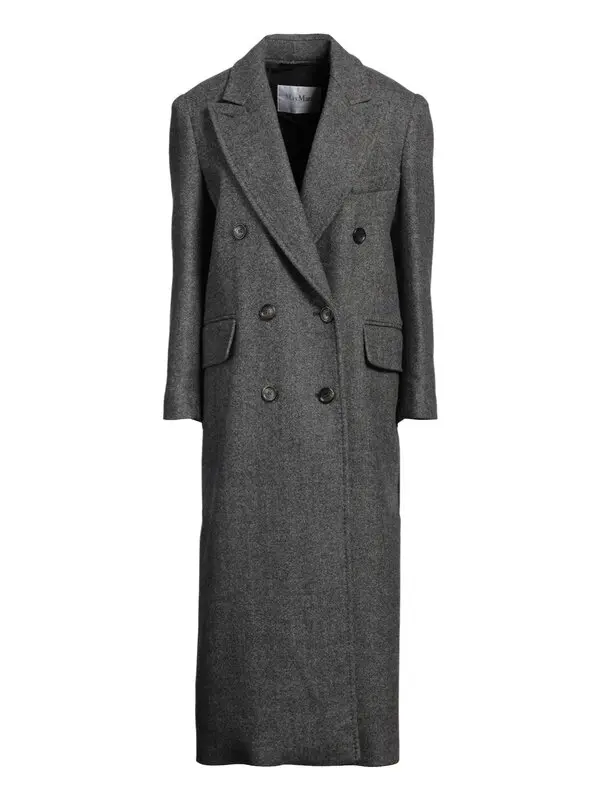 Max Mara Herringbone Tweed Long Double-breasted Coat - Black