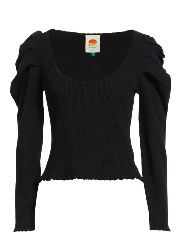 Farm Rio Ribbed Knit Puff Sleeve Jumper - Black