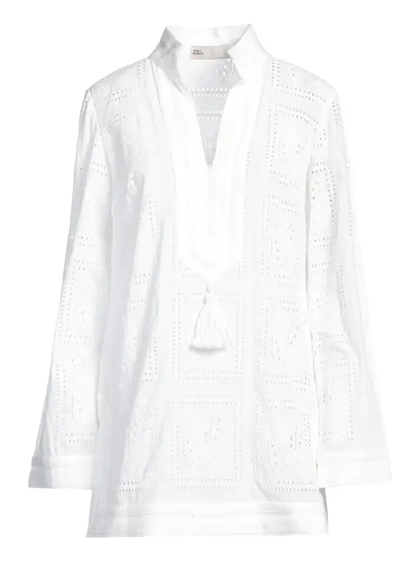 Tory Burch Lace V-neck Long Sleeve Blouse - White