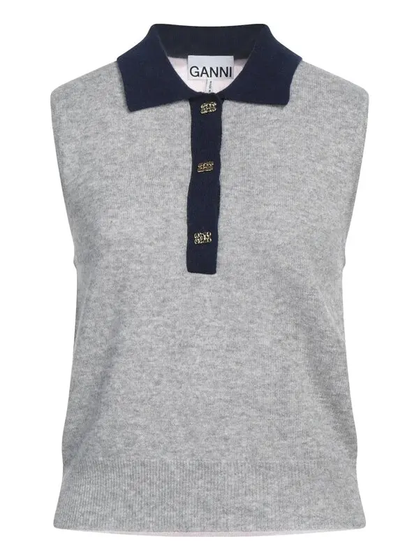 GANNI Sleeveless Knitted Top - Gray