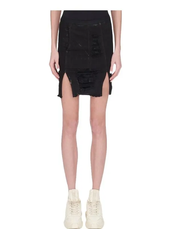 Rick Owens Distressed Denim Mini Skirt - Black