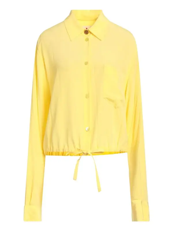 Marni Long Sleeve Crepe Shirt With Drawstring Hem - Yellow