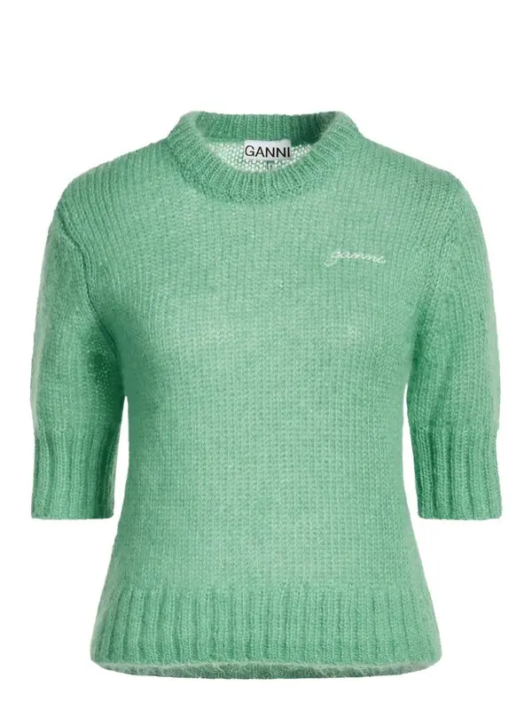GANNI Short Sleeve Embroidered Logo Jumper - Green