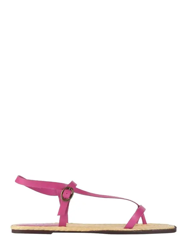 Farm Rio Leather Thong Sandals With Ankle Buckle - Pink