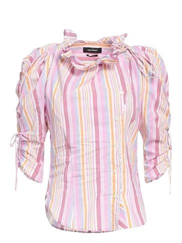 Isabel Marant Étoile Striped Shirt With Ruffled Neckline And Gathered Sleeves - Pink
