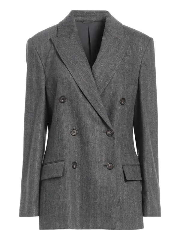 Brunello Cucinelli Double-breasted Striped Flannel Blazer - Black