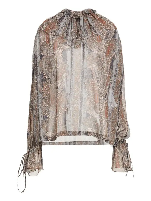 Saint Laurent Paisley-print Chiffon Long Sleeve Top - Nude