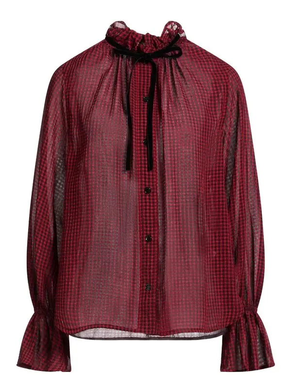 GANNI Checked Long Sleeve Shirt - Red