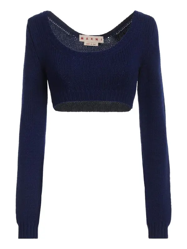 Marni Lightweight Wool Knit Cropped Sweater - Black