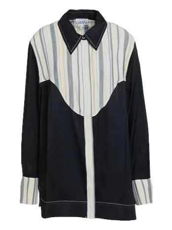 GANNI Long Sleeve Printed Shirt - Black